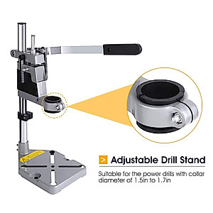 Drill Stand for Hand Drill, Universal Adjustable Drill Press Clamp, Heavy Duty Drill Press Holder Workbench Repair Tool Bench Clamp, Support Tool with Single Hole Aluminum Base