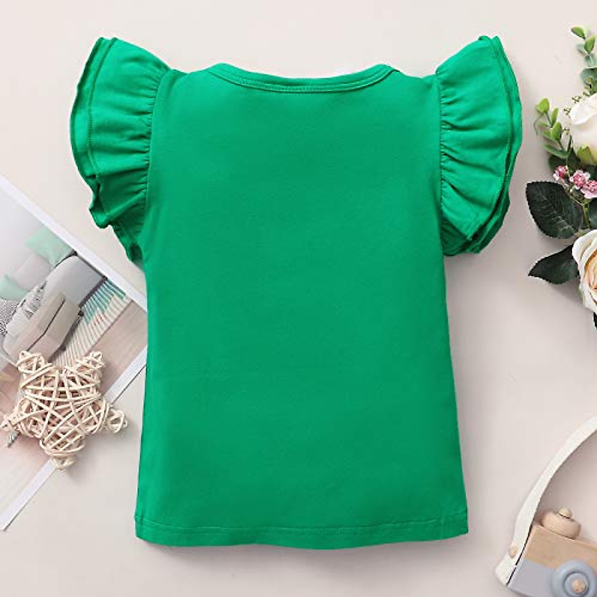 LYSMuch Toddler Baby Girls Ruffle Sleeve Shirt Plain Solid Sleeveless Tshirt Top Blouse Kids Casual Clothes(Green, 3-4T)