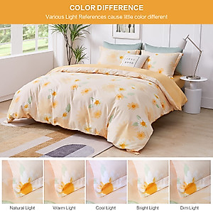 SAPHREAS King Size Duvet Cover Set with Fitted Sheet 4pcs Daisy Floral Bedding Comforter Cover Set 1 Quilt Cover 1 Fitted Sheet 2 Pillow Shams