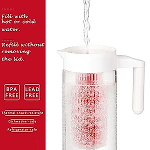 1.3L/44oz Glass Fruit Infuser Water Pitcher with Lid and Handle, Borosilicate Glass Jug with Removable Filter, for Hot/Cold Beverage, BPA-free (White)