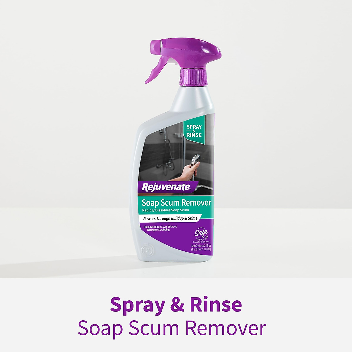 Rejuvenate Scrub Free Soap Scum Remover Shower Glass Door Cleaner Works on Ceramic Tile, Chrome, Plastic and More 24oz
