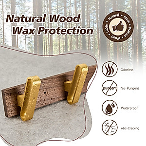 OUJUN Coat Rack Wall Mounted, 19.69 Inch Solid Walnut Wood Wall Mount Coat Hooks with 5 Golded Metal Hooks for Hanging Clothes Hat Bag and Key.Modern Coat Rack for Entryway Bedroom Bathroom Kitchen