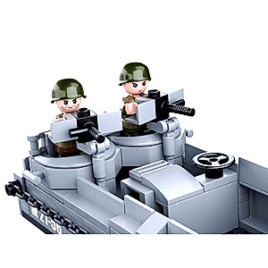 hhohio World War 2 Landing Craft Building Toys WW2 Military Vehicle Brick Set, WWII Army Warship Boat Model Block with 4 Soldiers Figures (325 Pieces)
