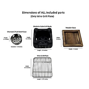 Japanese Shichirin Style grill for Yakitori, Yakiniku, Robata, Charcoal BBQ Grill Set (w/ Base and Wire Grill Plate)