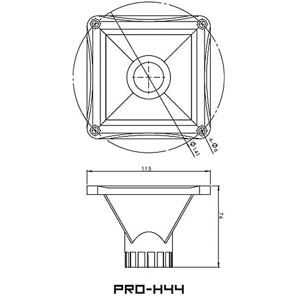 DS18 PRO-H44 Black Universal Square Driver Tweeter Horn Body Easy Twist On/Off Installation, Set of 1 (Black)