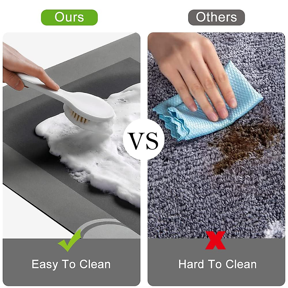 Kmson 2 Piece Bath Mat Set Bathroom Rugs with U-Shaped Mat, Napa Skin Non Slip Ultra Soft and Super Absorbent Diatomite Bath Carpet, Dirt Barrier Quick Dry Floor Door Mat Kitchen Rug Grey