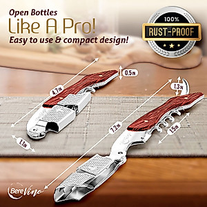 Bere Vino Professional Wine Opener with Foil Cutter | Manual Waiter Corkscrew, Wine Key for Servers and Bartenders | Stainless Steel Rosewood Wine Bottle Opener with Can/Bottle Opener for Home