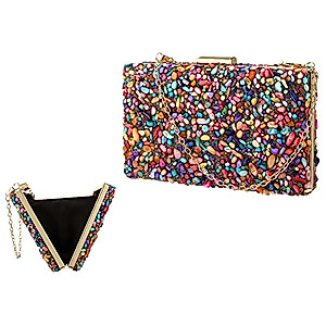 Acrylic Handbags for Women Perspex Geometric Evening Clutch Bag Elegant Purses Box Crossbody Bag for Wedding Banquet Prom (Multicolor Stone)