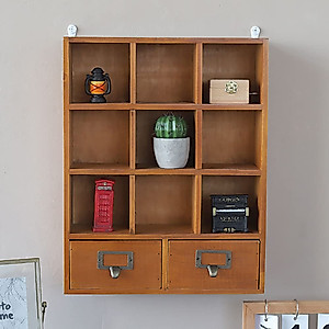 AHULIN 9-Cube Wooden Storage Shelf Organizer with 2 Drawers, Desktop Bookshelf Display Cabinet for Bedroom Aesthetic Cube Storage (Brown)