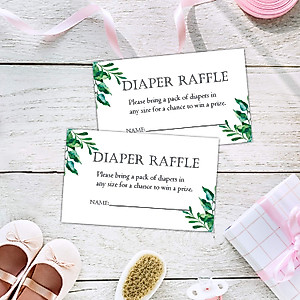 50 Pack Greenery Diaper Raffle Tickets for Baby Shower, Baby Shower Invitations Insert Cards, Bring a Pack of Diapers to Win Favors, Baby Shower Games.
