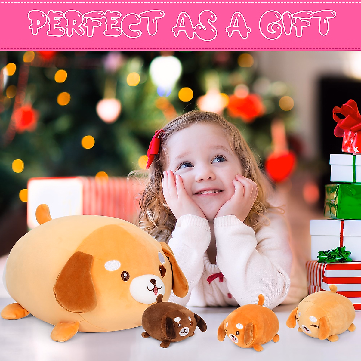 Zakeml 5PCS Cute Corgi Dog Plush Pillow, 15'' Corgi Plush Stuffed Animal with 4 Baby Corgi Plushies, Soft Dog Plush Sleeping Pillow Doll Toy Christmas Birthday for Kids Girlfriend Room Decor