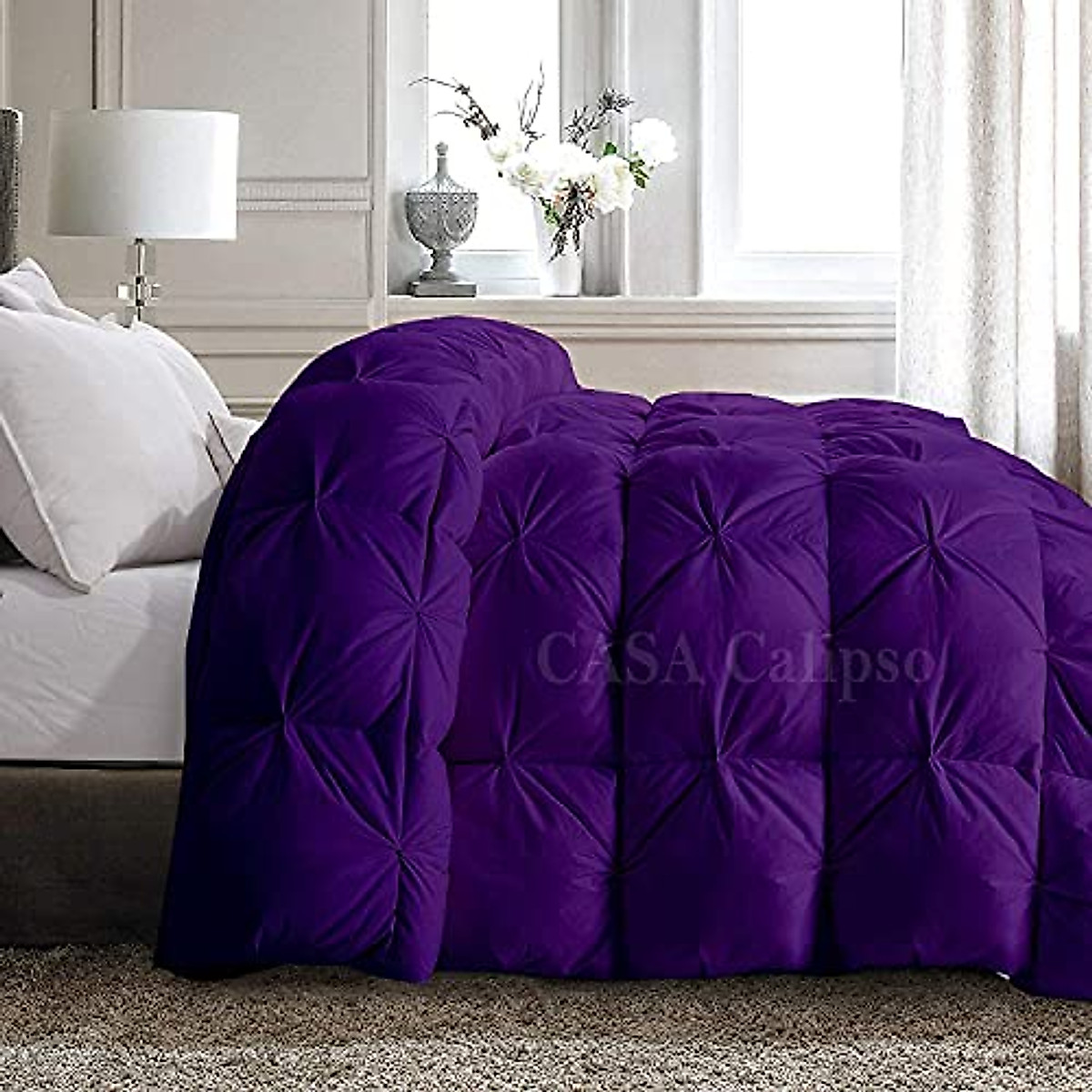 All Season Pinch Down-Alternative Oversize Pinch Plated Comforter Set 400 Thread Count 100% Egyptian Cotton,Purple Solid