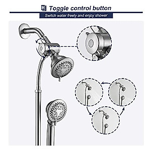 High Pressure Shower Heads with handheld Combo Brushed Nickel HOMELODY Dual Shower Head 5-Setting 4” Showerheads & Handheld Showers with 304 Stainless Steel Shower Slide Bar and 60” Shower Hose