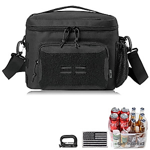 DBTAC Tactical Lunch Box, Large Insulated Lunch Bag Fits 12-Cans w/Water Bottle Pocket | Leakproof Lunch Cooler Tote for EDC Work Travel | Soft & Collapsible Easy-Clean Liner x2, Black