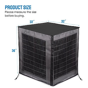 Joiish Air Conditioner Cover for Outside Units, 32'' x 32'' x 36" Full Mesh with 600D Detachable Waterproof Top, All Seasons Outdoor Central AC Protector Against Leaves, Weeds, Cottonwood and Debris