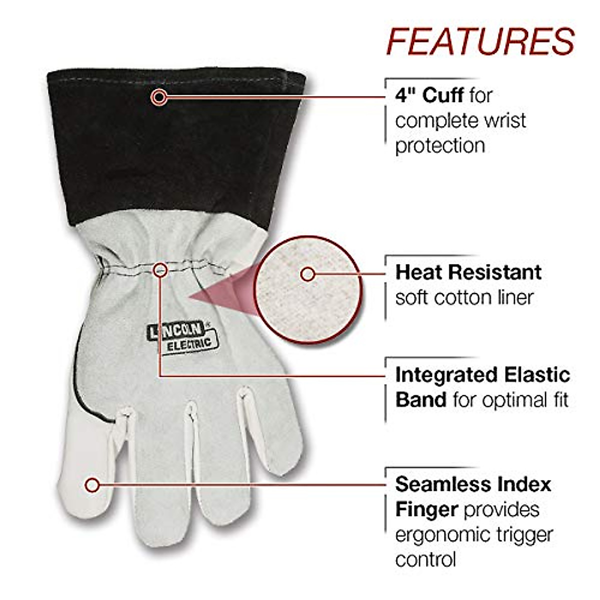 Lincoln Electric DynaMIG Traditional MIG Welding Gloves | Top Grain Leather | Extra Large | K3805-XL,White