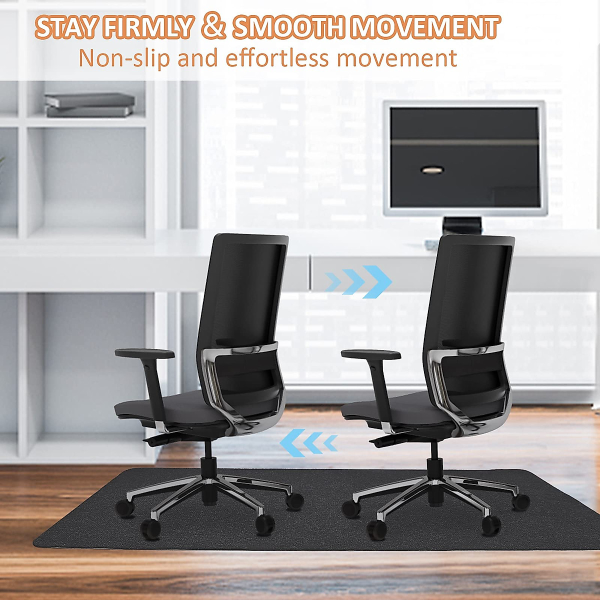 HomeMall Office Chair Mat for Hardwood and Tile Floor, Computer Chair Mat, Non-Slip Floor Protector Rug Carpet, Non-Curve, Under Desk Mat for Rolling Chair, Dark Grey(48"x36")