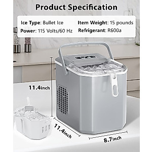 COWSAR Ice Makers Countertop, Ice Maker Machine 6 Mins/9 Pcs Bullet Portable Ice Maker Machine 26.5lbs/24Hrs with Self-Cleaning, Ice Scoop and Basket, Ice Maker for Party/Kitchen/Home/Office