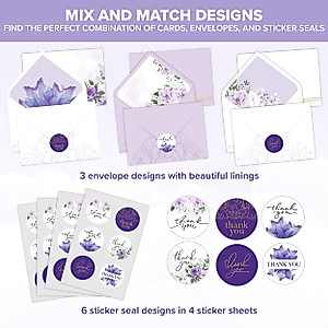 Decorably Thank You Cards with Envelopes & Stickers, Floral-Themed Cards - 24 Purple Thank You Cards with Envelopes Purple, Blank Inside Thank You Cards Purple Thank You Notes, 6x4in Purple Cards