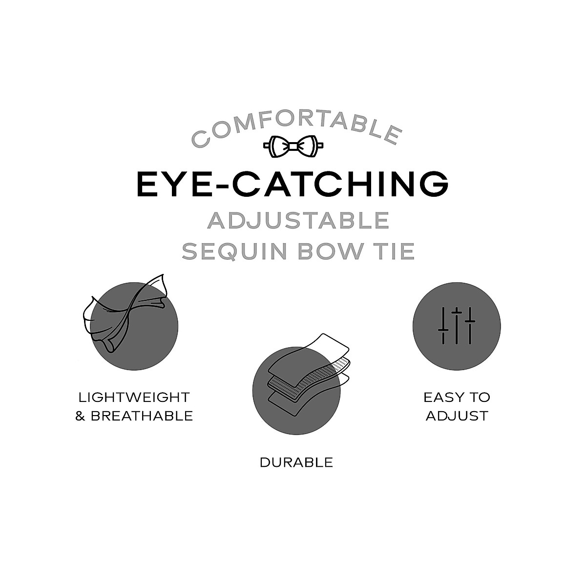 Man of Men Sequin Bow Ties for Men - Pre-tied Adjustable Length Bowtie, Many Colors to Choose From (Black)