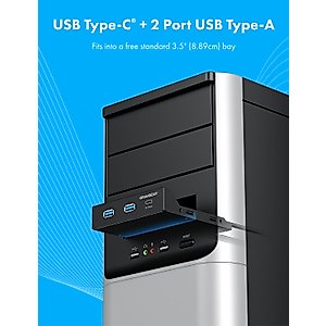 GRAUGEAR 3.5 Inch Front Panel USB Hub, Internal USB Hub with 20Gbps USB3.2 Gen2 USB-C and USB 3.0 Ports, USB3.2 Type-E Key-A 20-Pin Header & USB3.0 Header Required, Fits 3.5" PC Computer Case [G-MP01]