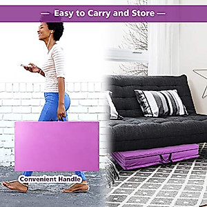 Nightcore 4'x10'x2 Thick Folding Gymnastics Mat, Gym Exercise Pad with Carrying Handles, PU Leather Tumbling Mats, Lightweight Gymnastics Panel Mat for MMA, Aerobics, Stretching, Home Yoga (Purple)