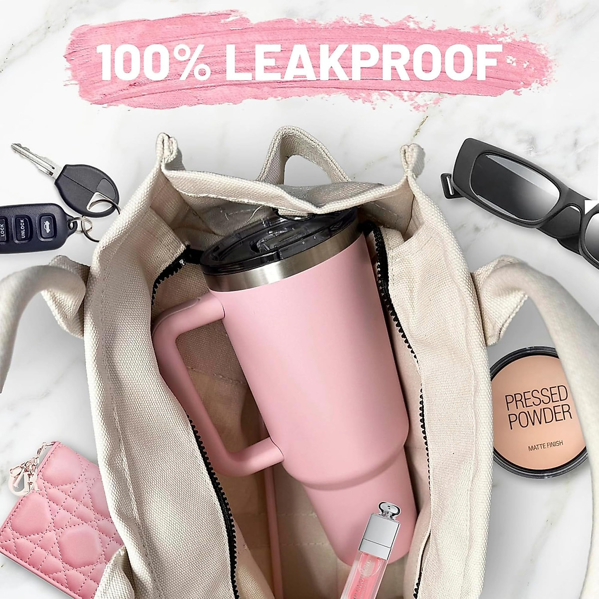 O'JAY Insulated 40oz Tumbler with Handle and Straw Lid - 100% Leak-Proof - Cupholder Friendly Travel Mug - Stainless Steel Insulated Tumbler with lid and straw - Gifts for Women Men Him Her.