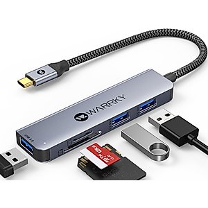 WARRKY USB C Hub, 5 in 1 SD/Micro SD Card Reader Adapter [Read 5 Ports Simultaneously, 3 Highspeed USB 3.0] 2TB Capacity OTG Compatible with iPhone 15 Pro, Samsung Galaxy, MacBook Pro/Air, iPad -Gray