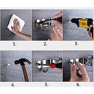 16" Mop and Broom Holder Organizer, Stainless Steel Wall Mount Hanger, Mounted Tool Rack Organizer, Closet Broom Holder, Ideal Broom Hanger for Kitchen, Courtyard, Garden,Storage (3 Racks 4 Hooks)