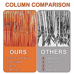 2 Pack 3.2 ft x 9.8 ft Orange Tinsel Curtain Party Backdrop Decorations, Metallic Foil Fringe Backdrop Door for Halloween, Christmas, Birthday Graduation Wedding Party Streamers Photo Backdrop.