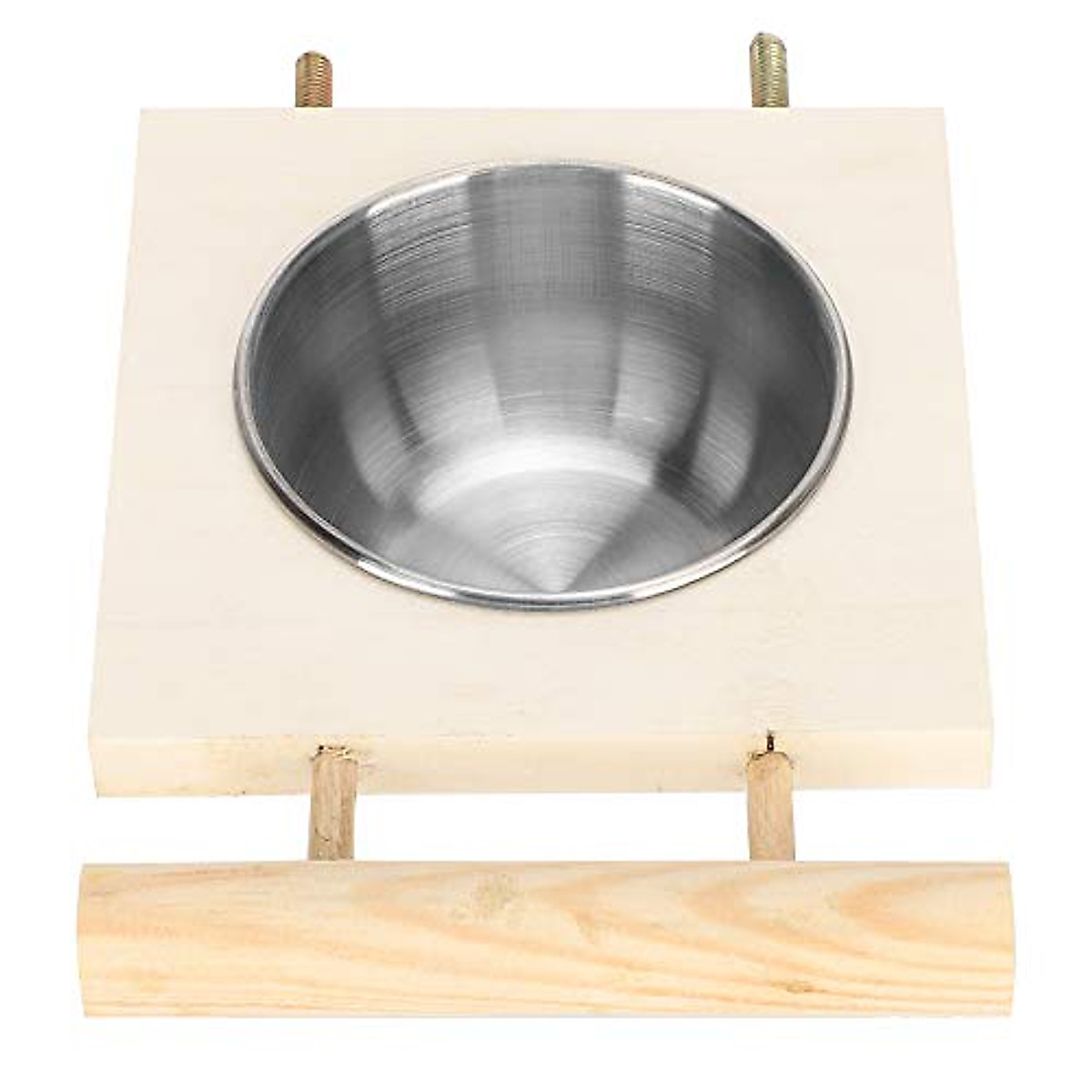 Bird Perch Stand, Stainless Steel Parrot Feeding Bowl Wooden Bird Perch Stand Food Water Feeder with Stand for Small Cockatiels Conures Parakeets Finch Single Bowl