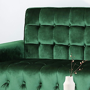Christopher Knight Home Adan Tufted Velvet Sofa Tipped Tapered Legs, Emerald and Gold Finish