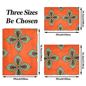 Plush Blanket Throw Blanket Warm Cozy Soft Microfiber Blankets, Japanese Cashew Flower Orange Green Retro