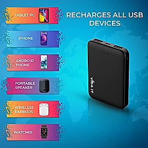 Vida IT 5000mAh Mini Power Bank Small Portable Charger for Heated Vest Jacket Battery Pack for iPhone Samsung Cell Phone with Dual USB Output, Lightweight Rechargeable Power Pack 5V 2.1A for Travel