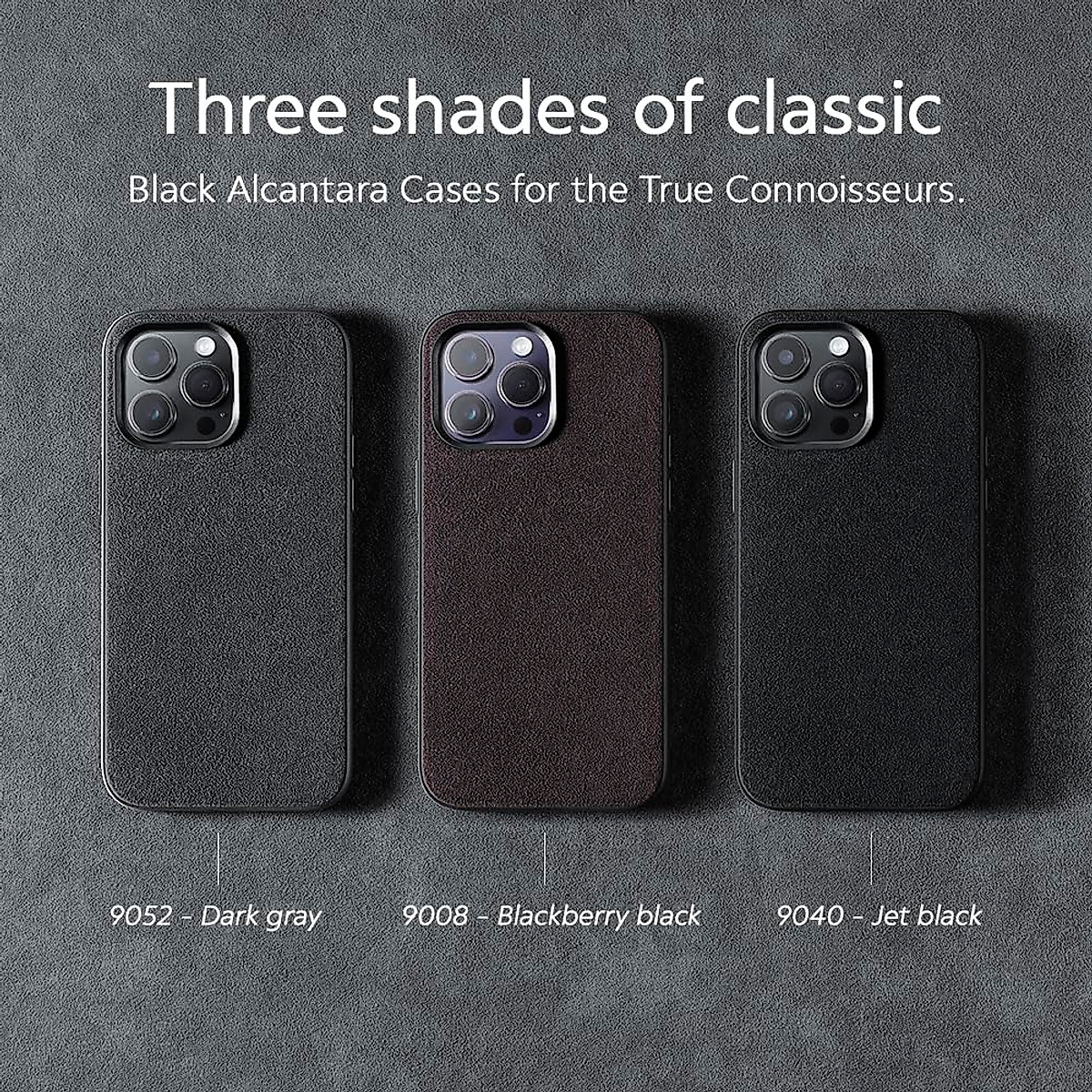 Deppa Alcantara case for iPhone 14 Pro Max (6.7') Shockproof Slim Magnetic Cover with Magsafe Wireless Charging [Genuine Italian Alcantara] Enhanced Camera Protection| (BlackBerry Black-9008)