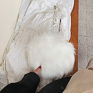Ladies Messenger Purse Women Faux Fur Crossbody Satchel Shoulder Bag Tote (White)
