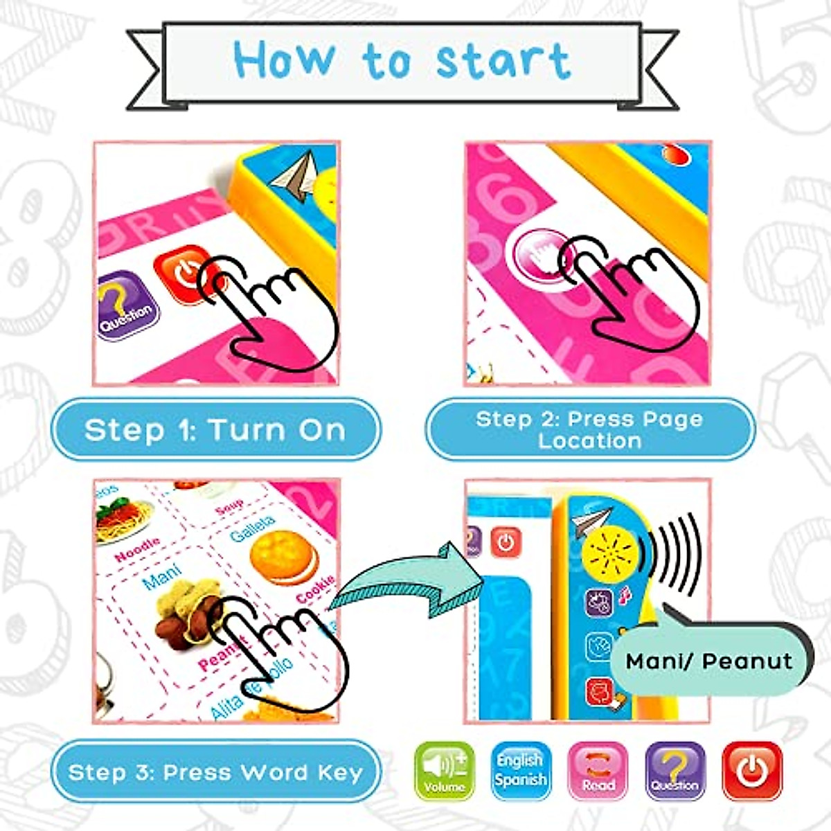 ZeenKind Spanish & English Talking Book for Kids 2 3 4 5 6 Years Old, Learn Spanish Activity Sound Books for Kid Toddlers, Interactive Learning Bilingual Toys, Libros para en Espanol Juegos para Niños