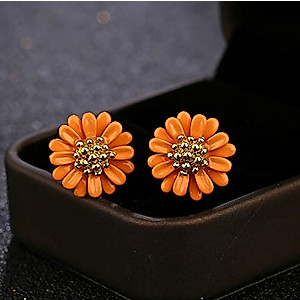 QIAN0813 Bohemian Sunflower Daisy Flower Stud Earring for Women Sweet Temperament Female Statement Earrings (Orange)