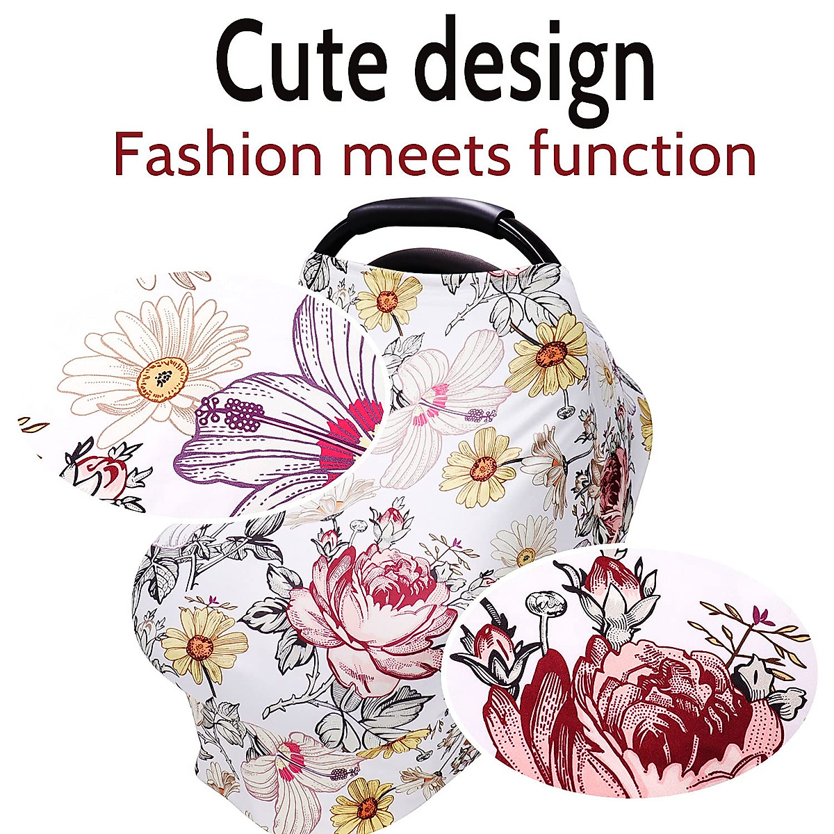 HNHUAMING Floral Baby Car Seat Cover Girls, Infant Carseat Canopy, Floral Baby Poncho for Girls, Toddler Minky Wear Hooded Warm Winter Outerwear Capes Poncho Coat With Zipper