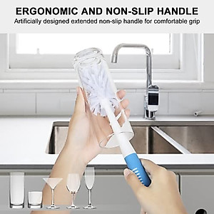 SetSail Dish Brush Set of 4 with Bottle Brush, Dish Scrub Brush with Long Handle Deep Cleaning Handle Brush with Scraper Tip for Kitchen Sink Dishes Bottle Cup Pot and Pans Tile Lines, Blue