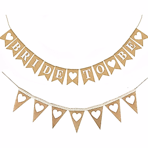 2 Set Bride to be Banner and Heart Banner Rustic Burlap Bunting Banner for Bridal Shower, Bachelorette Party Decorations