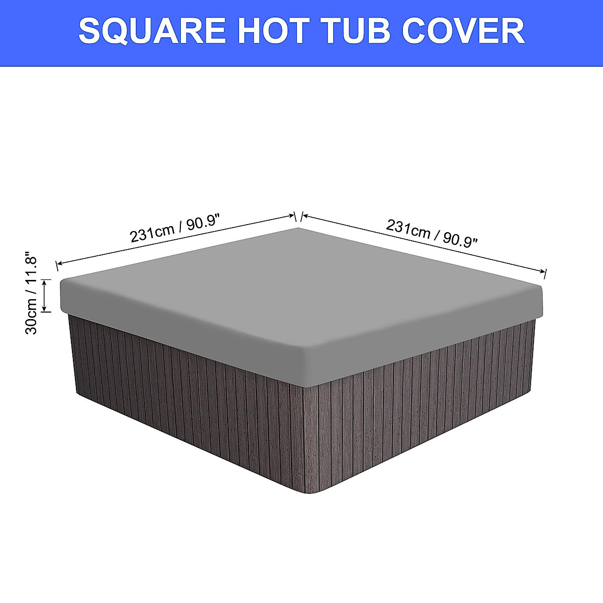 PATIKIL 90.9x90.9x11.8 inch Square Hot Tub Cover, 210D Oxford Waterproof Dustproof SPA Cover Protector Patio Furniture Covers for Hot Tub Outdoor Indoor, Gray