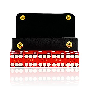 Luck Lab Grade AAA 19mm Casino Dice with Razor Edges and Matching Serial Numbers Set of 5 and Leather Dice Case (Red)