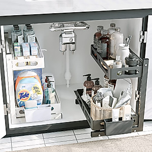 NETEL Under Sink Organizer,Pull Out Cabinet Organizer 2-Tier Slide Out Sliding Shelf Under Cabinet Storage Multi-Use for Under Kitchen Bathroom Sink Organizers and Storage, Black