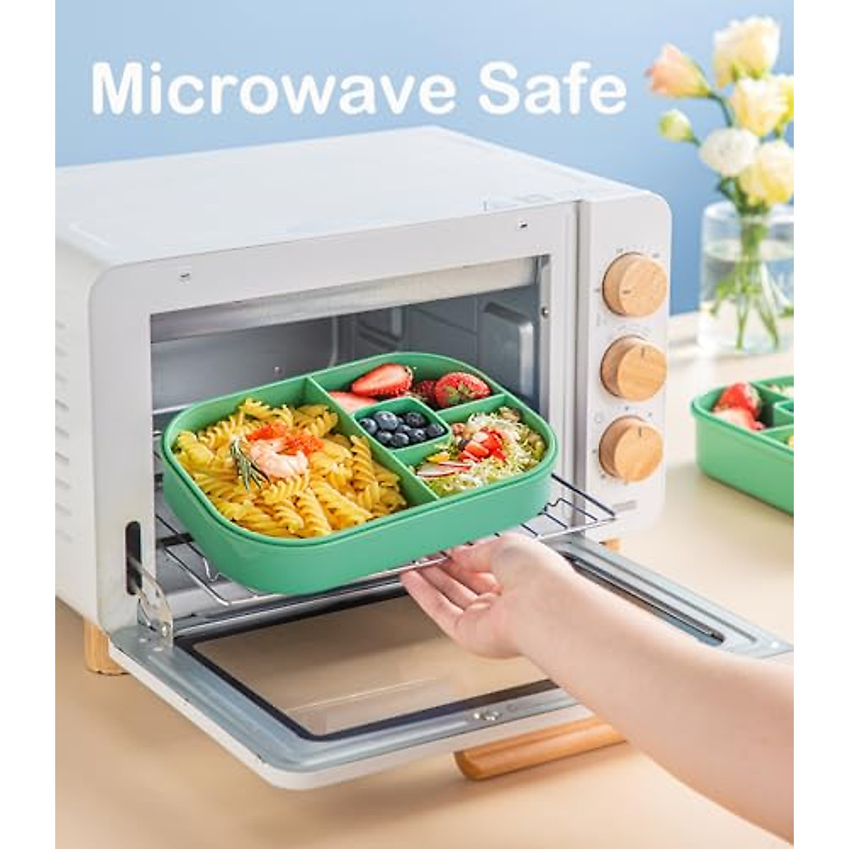 Cheardia 3 Pack Bento Lunch Box for Kid, 44 oz 4-Compartment Food Containers with Fork and Spoon BPA-Free Lunch Containers for Adults, Work, Microwave and Dishwasher Safe, Purple, Pink, Green