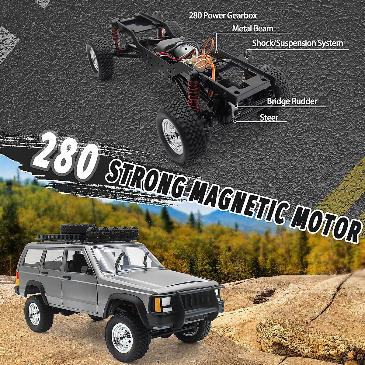 Leopmase RC Rock Crawler,1:12 Scale Remote Control Car, 4x4 Offroad Crawler Remote Control Truck for Adults, Waterproof Outdoor RC Hobby Grade Car, W/Light All Terrains Vehicle Kids Age 8-13 Gifts