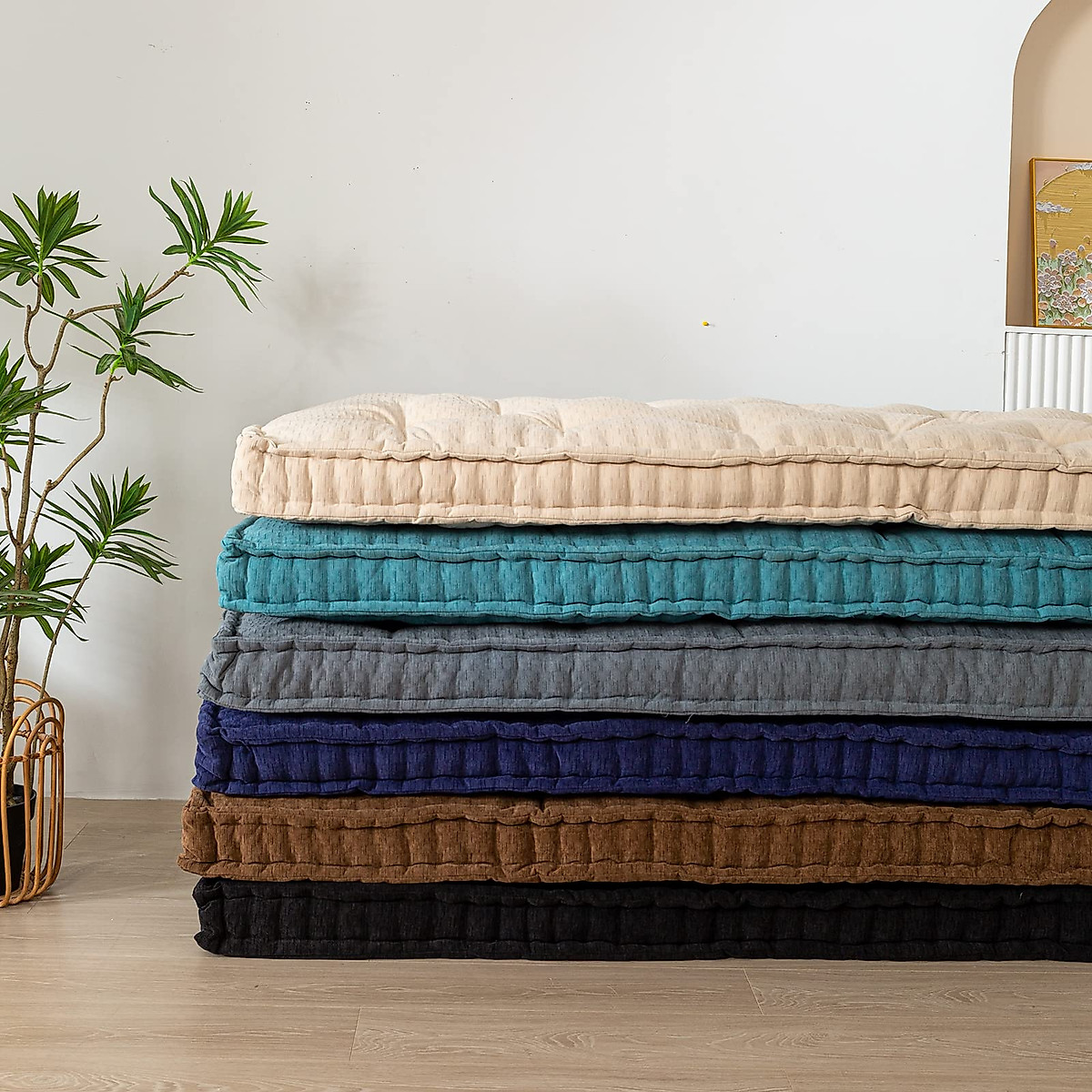 MAXYOYO Daybed Futon Mattress Window Seat Cushion, Cot Size Single Futon Mattress, Portable Roll Up Camping Mattress Long Cushion Sleeping Pad for Couch Travel Car, Turquoise, 75" x 30"