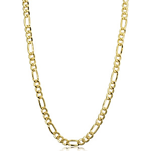 Kooljewelry 14k Yellow Gold Filled Solid Figaro Link Chain Necklace (4.2 mm, 24 inch)