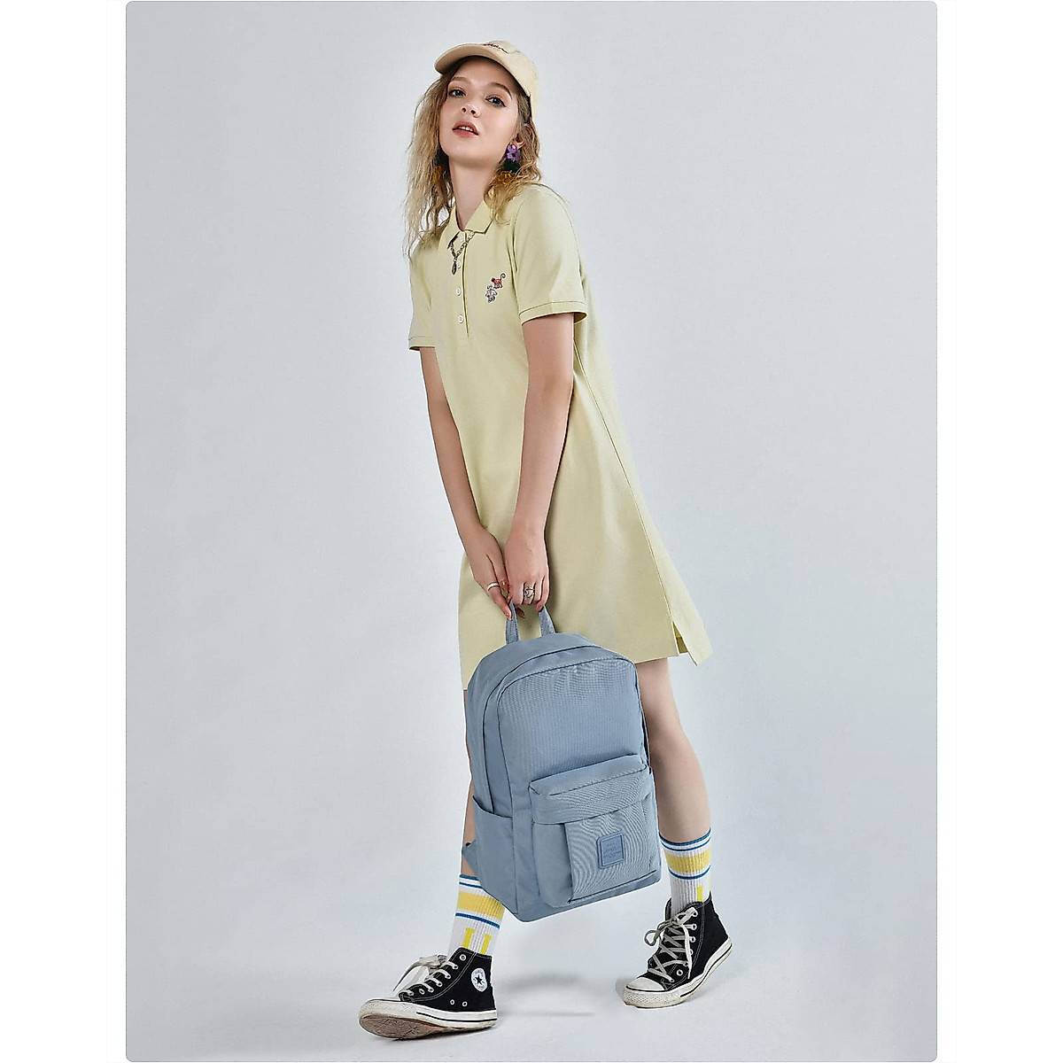 HotStyle 599s Simple Backpack, Classic Bookbag with Multi Pockets, Durable for School & Travel, Dark Pastel Blue