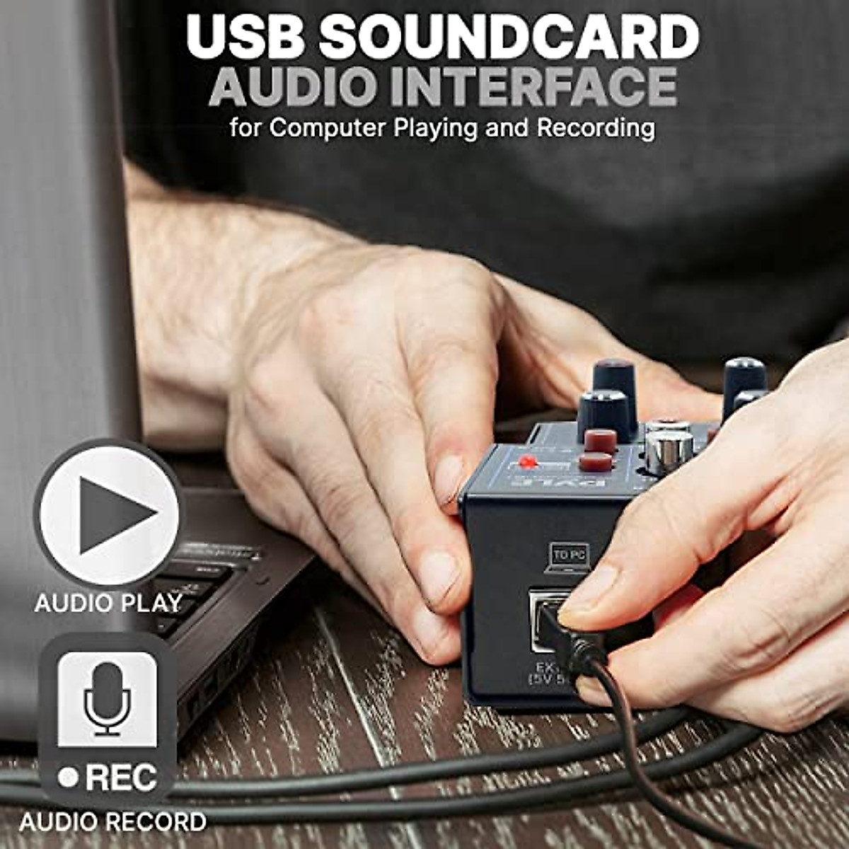 Pyle Professional Wireless DJ Audio Mixer - 3-Channel Bluetooth DJ Controller Sound Mixer w/USB Audio Interface, Combo Jack XLR+6.35mm Mic/Line/Guitar In, 3.5mm, RCA, AUX, Headphone Jack PAD33MXUBT